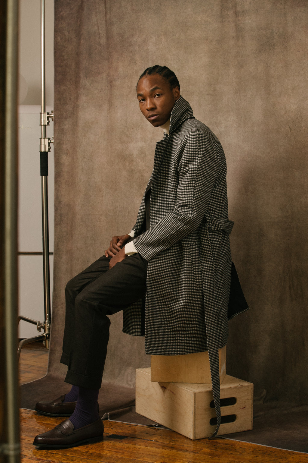 Raglan Overcoat - Black & White Houndstooth – ATELIER 1200